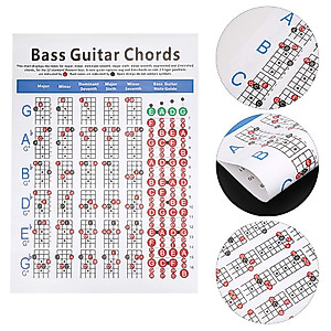 Bass Guitar Chords Chart, 4-String Bass Note Chart of Scale Chords for Beginners and Teachers Wear-Resistant Bass Reference Poster Bass Guitar Chords Poster