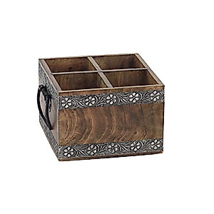 Deco 79 Rustic Wood and Metal Four-Bottle Wine Rack 19"W x 6"H Gray, Black, Brown