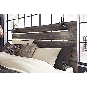 Signature Design by Ashley Drystan Rustic Panel Headboard ONLY with USB Charging Stations, Queen, Brown