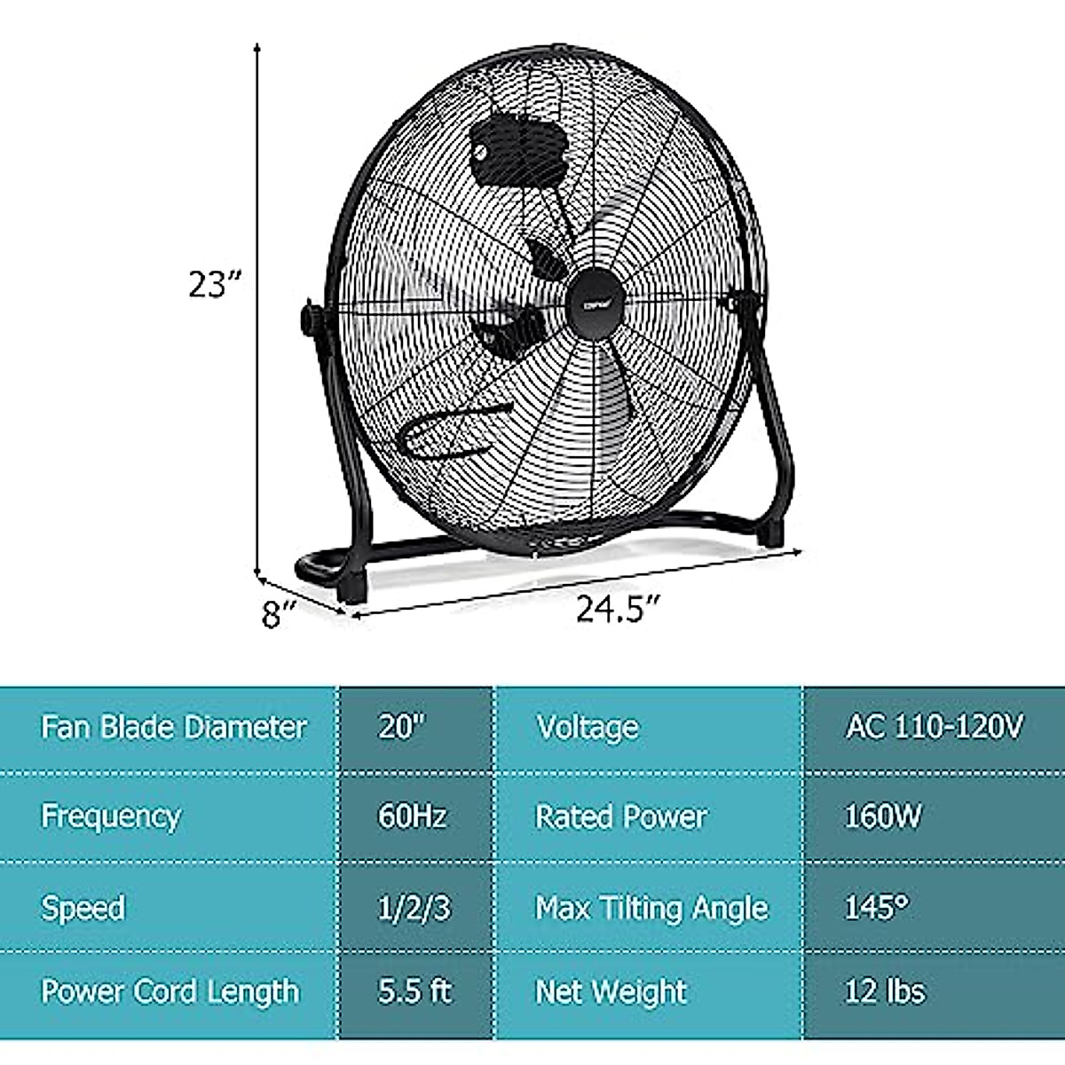 COSTWAY 20-inch High Velocity Floor Fan - Powerful & Adjustable