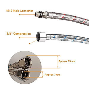 Hoimpro 24-Inch Long Bathroom Kitchen Faucet Connector Braided Stainless Steel Supply Hose,cUPC Hose 1 pair 3/8-Inch Female Compression Thread x M10 Male Connector, x 2 Pcs