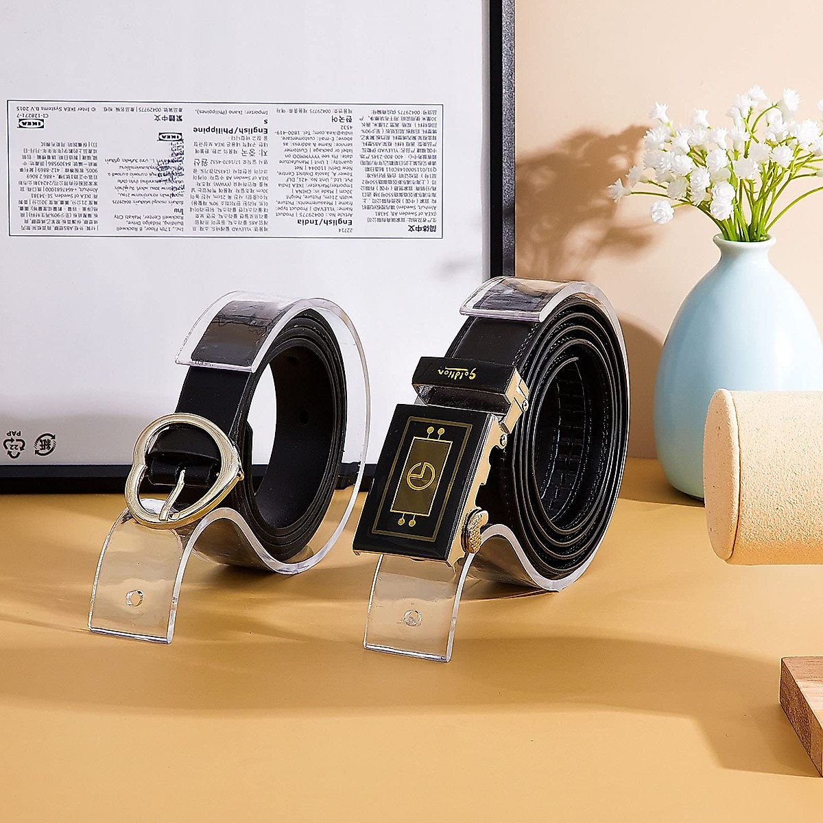 Acrylic Belt Display Stand Acrylic Belt Holder Clear Belt Organizer Belt Display Case Space Saver Case for Men and Women Belt, Store Display or Home Use (10 Pieces)