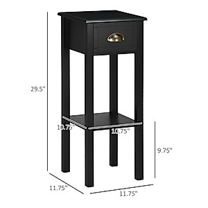 HOMCOM 2-Tier Side Table with Drawer, Narrow End Table with Bottom Shelf, for Living Room, Set of 1, Black