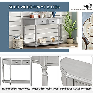 Beardslee Retro Console Table,52" Circular Curved Design Sofa Table with Open Style Shelf & Two Top Drawers,Solid Wooden Frame and Legs,Entryway Table for Hallway, Living Room (Gray Wash)