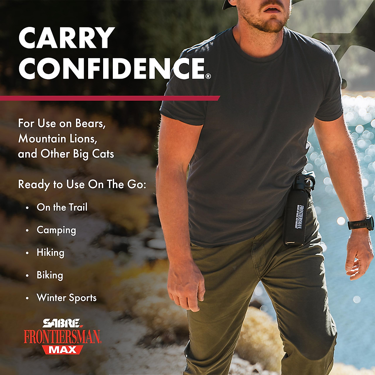 SABRE Frontiersman MAX 7.9 fl oz. Bear & Mountain Lion Attack Deterrent, Up to 40 ft Range, Contains 2% Major Capsaicinoids, Safer for You, Animals & The Environment, Glow-in-The-Dark Safety