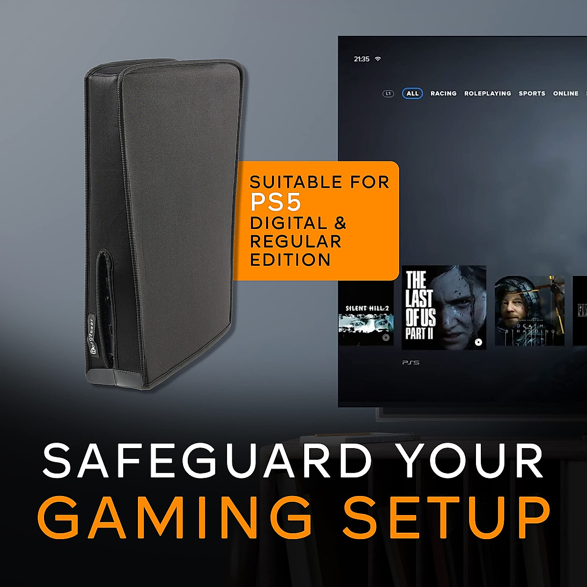 PS5 Cover Protection Against Scratches and Dust, Compatible with Regular and Digital PS5 Console, Black - Bangcheer