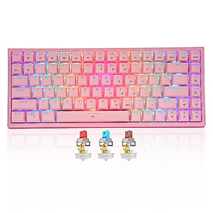 OKKID Mechanical Keyboard 60%, Wired Bluetooth Gaming Keyboard, Red Switches, RGB Backlight, CQ84 Wired Keyboard, 84 Keys, for Windows PC, Mac,Smartphone