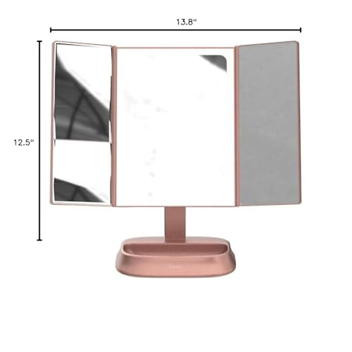 Fancii Makeup Mirror with Natural LED Lights, Lighted Trifold Vanity Mirror with 5X & 7X Magnifications - 40 Dimmable Lights, Touch Screen, Cosmetic Stand - Sora (Rose Gold)