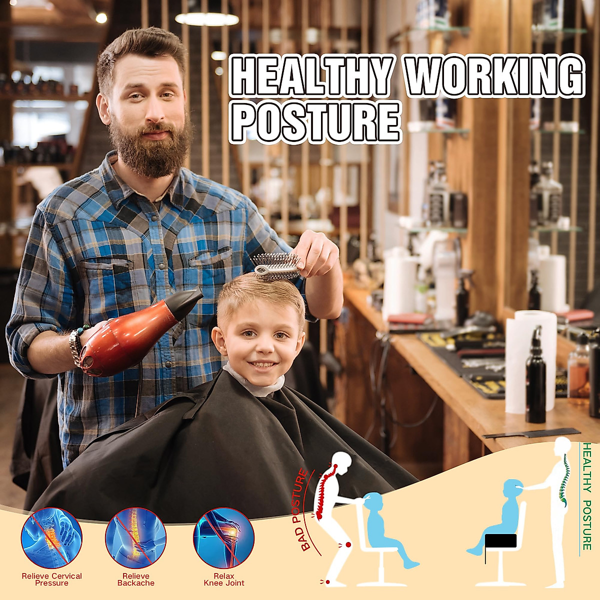 PENNYNANA Salon Booster Seat Leather Cushion for Kids Child Hair Cutting, Oversize Barber Booster Seat for Salon Styling Chair, Barber Beauty Salon Spa Equipment（13"X16.5"X6.7"）, Black