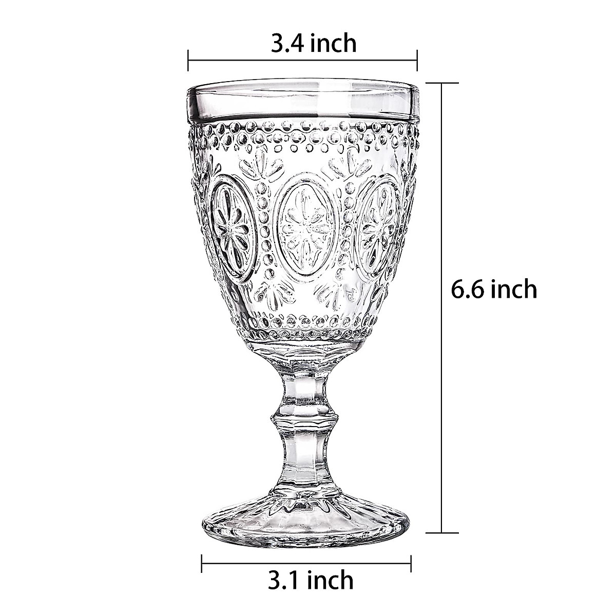 Bekith Classic Goblet Party Glasses, Wine Glasses Goblets, Iced Tea Glasses, Beverage Stemmed Glass Cups, 12 Ounce, Set of 4