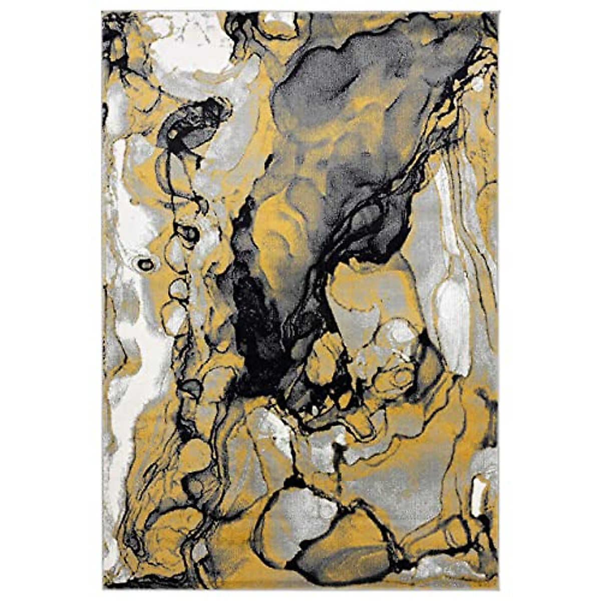 Abani Modern Grey & Yellow Marble 4' x 6' Area Rug, Rugs Arto Collection - Contemporary Colorful Abstract Liquid Style