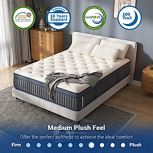 King Mattress,14 Inch Medium Plush Hybrid Mattress,Cooling Gel Memory Foam with Individually Pocket Springs,Soft Fabric Mattress KIng size for Pressure Relief,Mattress in box,CertiPUR-US