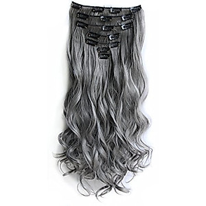 SWACC Women 20 Inches Curly Full Head 7 Separate Pieces Heat Resistance Synthetic Hair Clip in Hair Extensions (Grey)