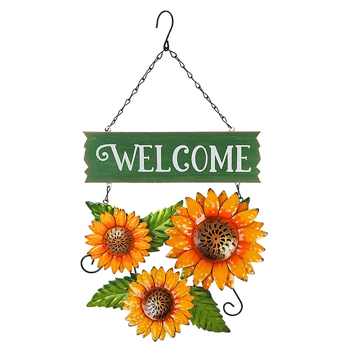 Sunflower Welcome Sign for Front Door, Sunflower Wreath, Hanging Fall Sunflower Welcome Door Sign for Outdoor, Farmhouse, Patio, Garden, Home (Metal)