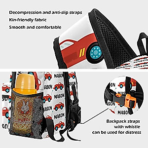 Grandkli Red Car Cute Name Text Personalized Kids Toddler Backpack for Boys Girls ,Custom Mini School Backpack Bags Kindergarten, 10''(L) x 4''(W) x 12''(H)