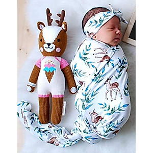 Newborn Girls Receiving Blanket Headband Set Flower Baby Swaddle Blankets Infant Warm … (0-6 Months, Deer)