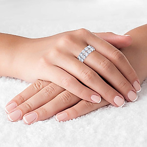 DECADENCE Sterling Silver Rhodium Round Cut 5 Stone Cubic Zirconia Anniversary Band | 4mm Single Row and 5mm Double Row | Sizes 5-12