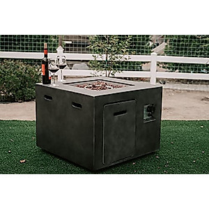 XBrand MgO & Metal 40,000 BTU Outdoor Propane Gas Smokeless Square Fire Pit Table with Volcanic Rocks & Rain Cover, 30 inch Wide, Gray