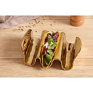 Pampa Bay Titanium-Plated Porcelain Taco Holder, 7.5 Inch, Gold Tone, Oven, Freezer, Dishwasher Safe