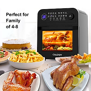 Calody 12.7 QT Air Fryer, 16-in-1 Air Fryer Toaster Oven Combo with One-Touch Preset Cooking Functions, LED Display Screen, Visible Window, Recipe and 6 Accessories Included, 1600W