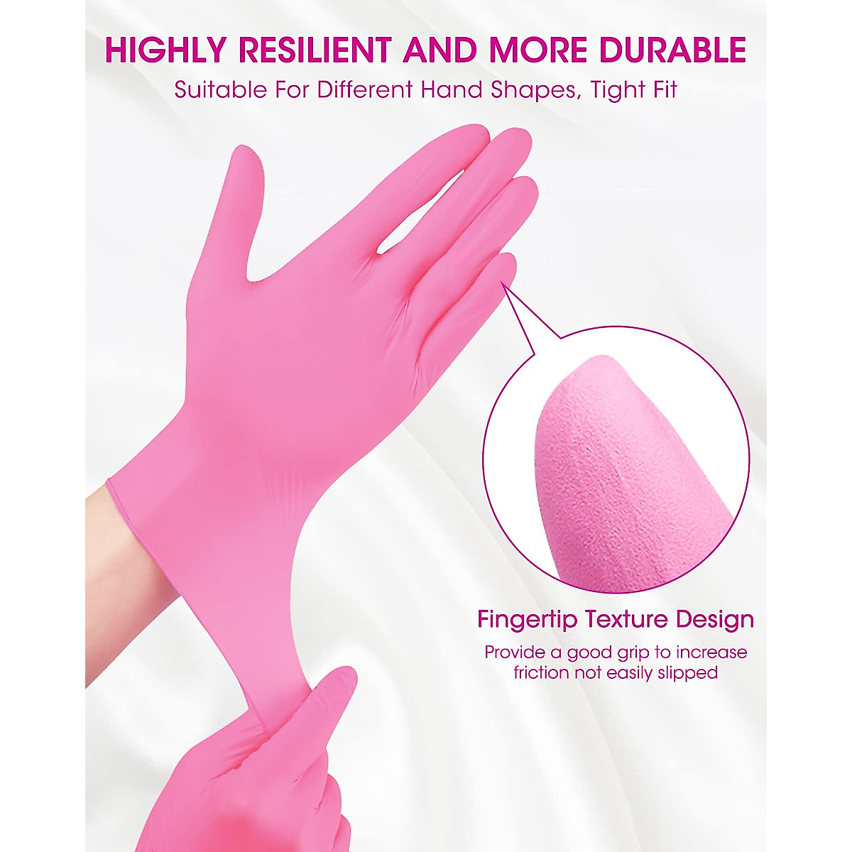 Funfe Disposable Nitrile Gloves,100Pcs Pink Gloves Medium Protection Gloves Nitrile Exam Gloves Latex Free Cleaning Working Gloves for Adult Nail Tech
