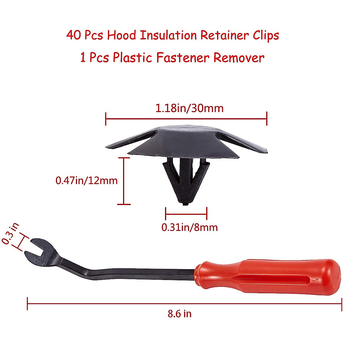 FEBRYTOLD Hood Insulation Retainer Clips - 40 Pcs Hood Insulation Retainers for Jeep Chrysler Dodge Ram Replace OEM 4878883AA LH LHS Nylon Clip with 1 Pcs Plastic Fastener Remover
