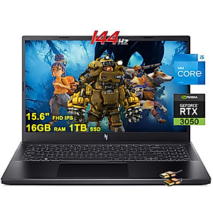 ACER Nitro 5 Gaming Laptop 15.6'' FHD IPS 144Hz Display 12th Gen Intel 12-Core i5-12500H (Beat i7-11800H) 16GB RAM 1TB SSD GeForce RTX 3050 4GB USB-C Win11 + HDMI Cable, Black