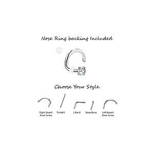 316L Surgical Steel Right Nose Screw Nose Stud Ring 2mm Faux LightBlue Opal Stone 20G