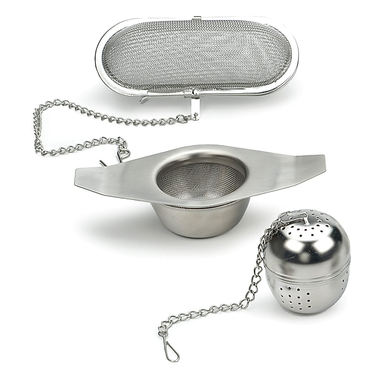 RSVP International Endurance Kitchen Collection Stainless Steel Mesh Floating Spice Infuser for Soups, Stews or Large Tea Pot, Jumbo Oval, 4.25x1.75