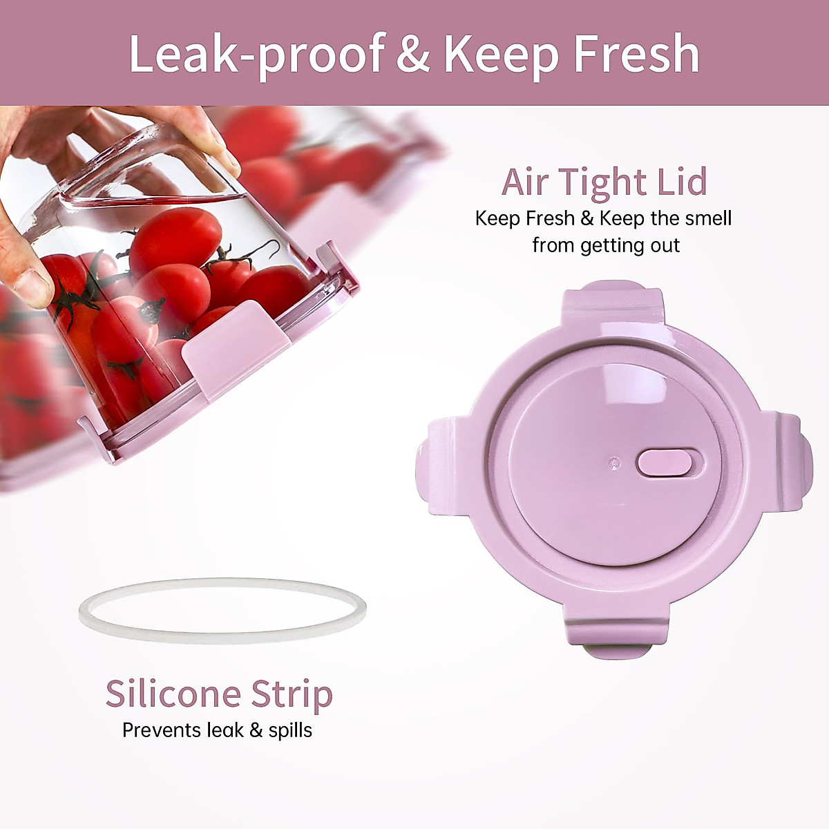 GO2HEJING Glass Food Storage Containers with Spoon Pack of 4, 23oz Glass Soup Containers with Airtight Lids, 3 Cup Leak-proof Round Glass Meal Prep Containers Microwave, Dishwasher and Freezer Safe