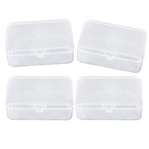 AKOAK Clear Polypropylene Rectangle Mini Storage Containers Box with Hinged Lid for Accessories,Crafts,Learning Supplies,Screws,Drills,Battery,Pack of 4 (3.46" x 2.24" x 1.18")