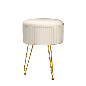 CUYOCA Round Storage Ottoman with Tray, Vanity Stool with Storage for Living Room Makeup Room, Coffee Table Foot Rest Stool for Vanity, Velvet White