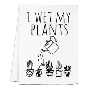Funny Dish Towel, I Wet My Plants, Flour Sack Kitchen Towel, Sweet Housewarming Gift, Farmhouse Kitchen Decor, White or Gray (White)