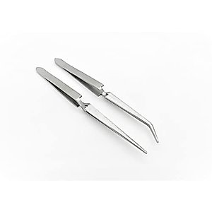 Cross Lock Tweezer Set Of 2 Bent & Straight Self Closing Holding Tweezers S.S.