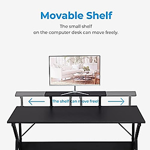 GreenForest Home Office Desk with Monitor Shelf Computer Gaming Desk 47 inch Writing Study Table for Workstation, Black