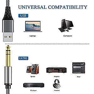 USB to 1/4 Male TRS Audio Stereo Cable, USB to 6.35mm Jack Audio Adapter Compatible with Laptop，Windows or PC，Amplifier, Speaker, Headphones.6.6FT Note:Not Applicable Recording,Truck,TV USB Ports1