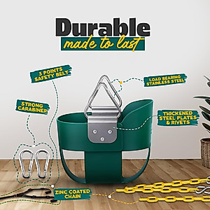 Toddler Bucket Swing Seat - Patent Pending & Exclusive Safety Harness - High Back Full Bucket Toddler Swing Seat w/Heavy-Duty Plastic-Coated Chains - Safari Products USA