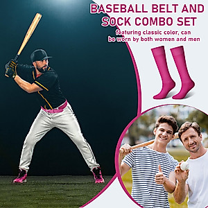 Zhanmai Baseball Belt and Socks Combo Adjustable Softball Socks and Belt Elastic Waist Belt for Youth Boys Girls, and Adult (Hot Pink, Youth)