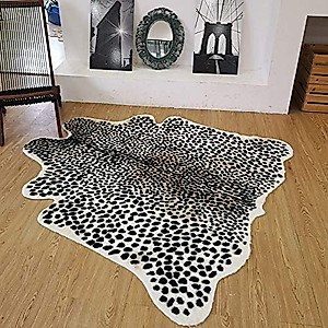 Leopard Area Rug Animals Printed Hide Mats Faux Fur Cowhide Skin Carpet for Home Office, Livingroom, Bedroom, 5.2ft x 6.5ft (160 x 200cm)