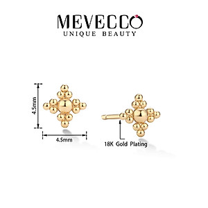 MEVECCO Tiny Beads Stud Earrings for Women 18K Gold Plated Stud Earrings Dainty Pave CZ Mini Cute Flower Simple Delicate Minimalist Stud Earrings Gift for Her