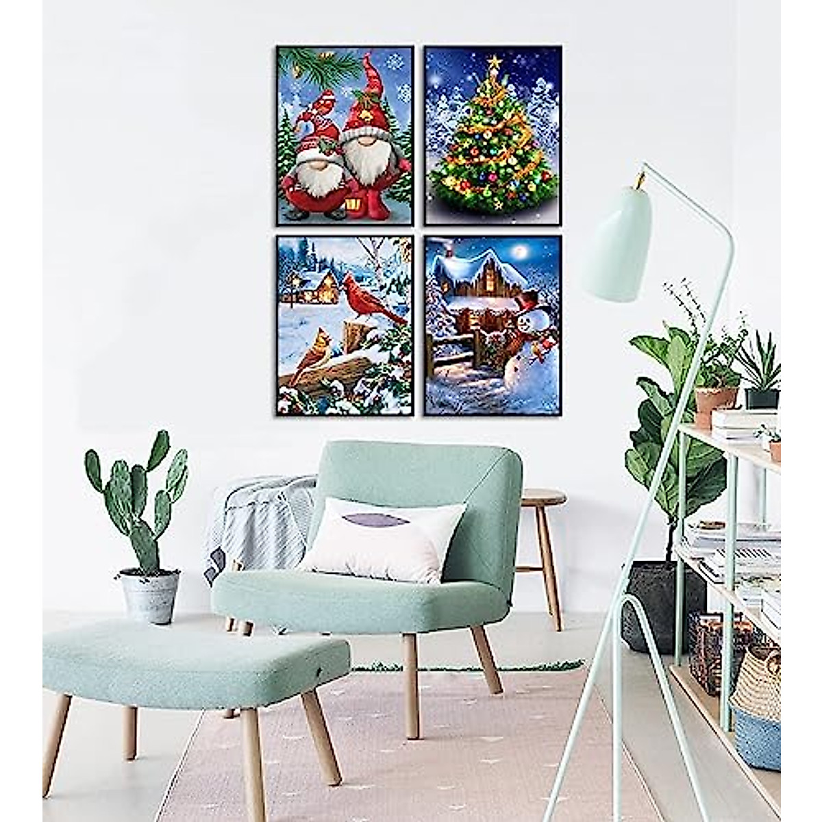 KYOQFVN Paint by Numbers for Adults Beginner & Kids, 4 Pack DIY Oil Painting Kit on Canvas with Paintbrushes and Acrylic Pigment, Arts Craft for Home Wall Decor- 4 Sets 9.8" W X 13.8" L