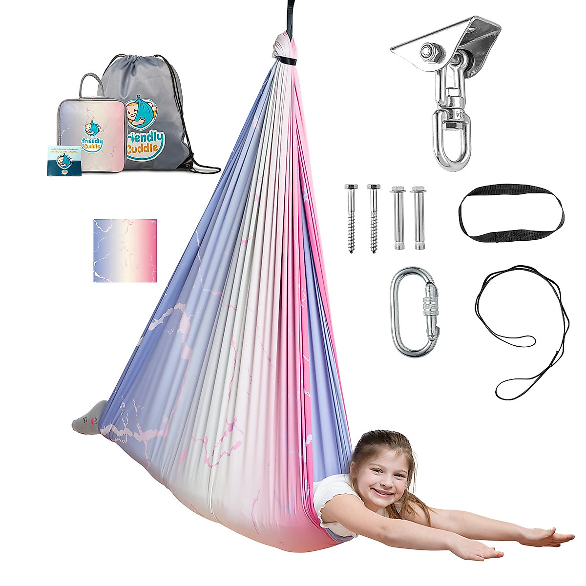 Indoor Sensory Swing for Kids or Outdoor – Holds 300lbs, Double-Layer, & 360° Swivel, Calming Compression Therapy Swing Hammock for Kids & Adults with All Hardware – Sensory-Motor Toys & Gifts