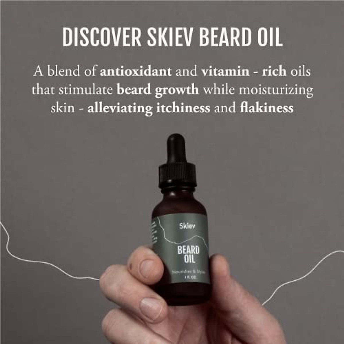 Skiev All-Natural Beard & Skin Oil for Men. Moisturizes, Softens & Promotes Facial Hair Growth- Prevent Itchiness, Ingrown Hair & Flakiness. Lightweight & Quick-Absorption. Cedarwood/Amber Scented w/ Argan & Jojoba Oils - USA Made