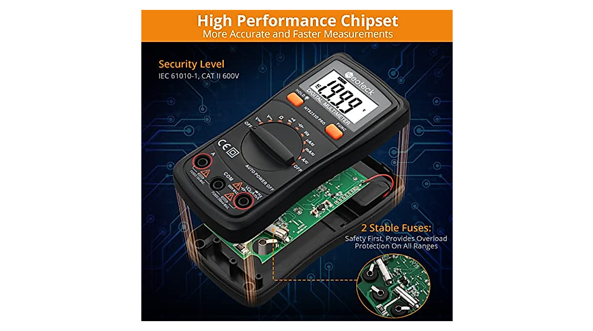 Neoteck Digital Multimeter AC/DC Voltage & Current Tester - Backlit LCD