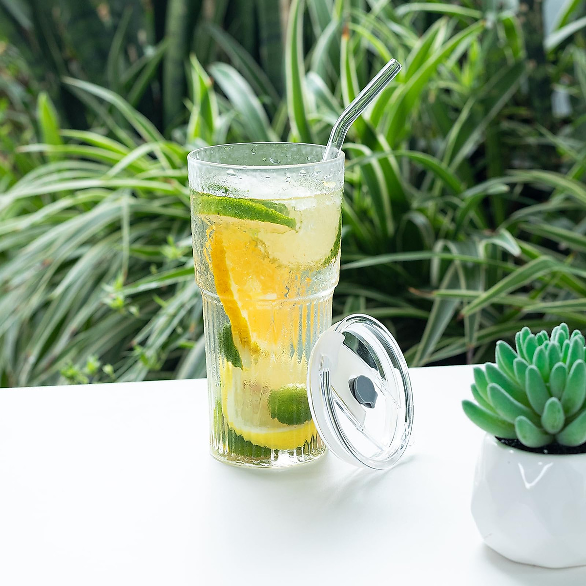 BLUEPOLAR 20 OZ Iced Coffee Cup With Lid and Straw Sealed Carry on,High Borosilicate Glass Tumbler Cup Reusable Wide Mouth Smoothie Cups（clear）