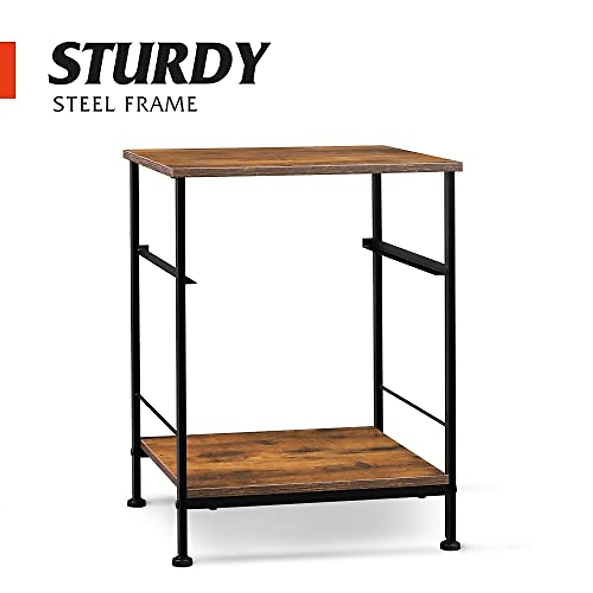 WLIVE Nightstand, End Table with Fabric Storage Drawer and Open Wood Shelf, Bedside Furniture with Steel Frame, Side Table for Bedroom, Dorm, Easy Assembly, Rustic Brown Wood Grain Print