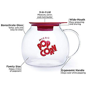 Ecolution EKPCM-0025 Micro-Pop Popper, Glass Microwave Popcorn Maker with Dual Function Lid, 3 Qt