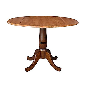 IC International Concepts 42" Round Dual Drop Leaf Pedestal Table-29.5" h Dining Table, Cinnamon/Espresso