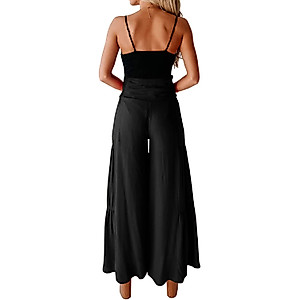PRETTYGARDEN Women's Casual Long Palazzo Pants Elastic High Waist Wide Leg Loose Lounge Trousers (Black,Medium)