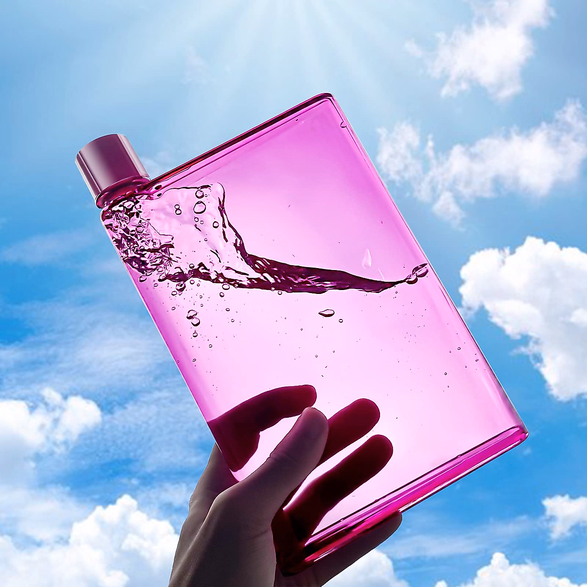 Reusable Slim Flat Water Bottle 420ml Portable - Fits in Pocket &Random Corner.Portable Cup for School,Sports, Travel, Dining Time